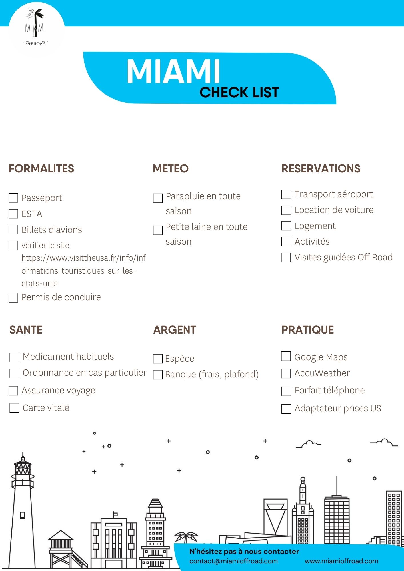 Téléchargez notre check-list de voyage à Miami | Miami Off Road Visites ...
